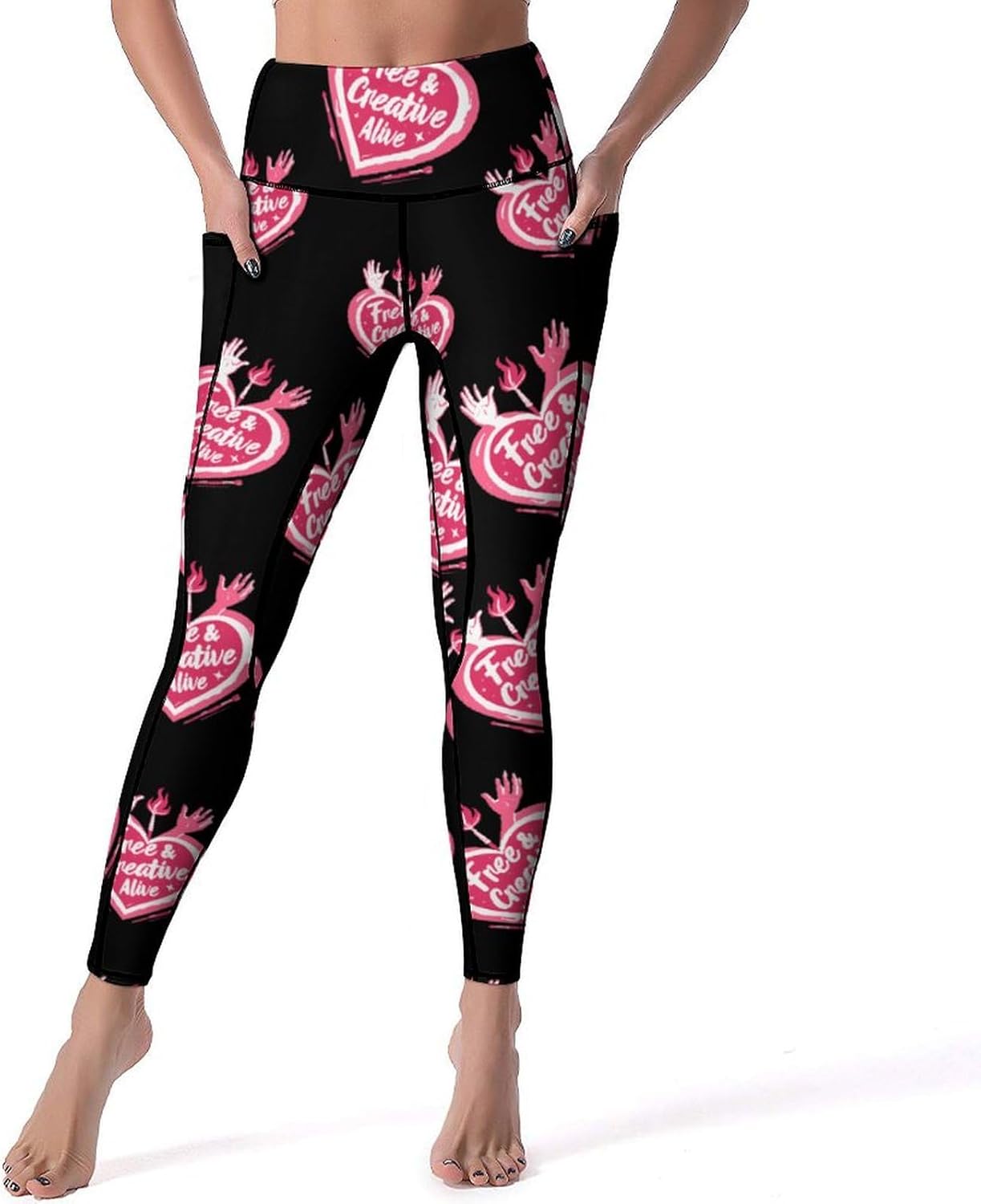 Free Creative Alive Casual Yoga Pants with Pockets High Waist Lounge ...