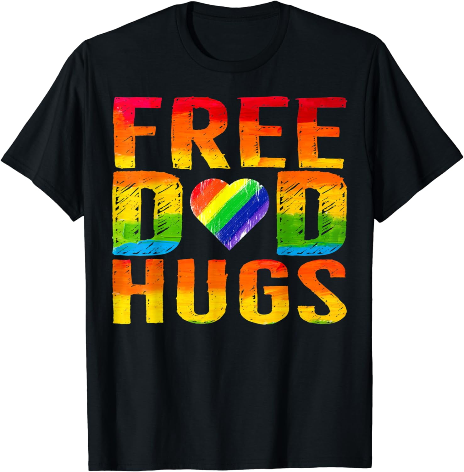 Free Dad Hugs LGBT Pride Awarenes Month Parades Rainbow Flag T-Shirt ...