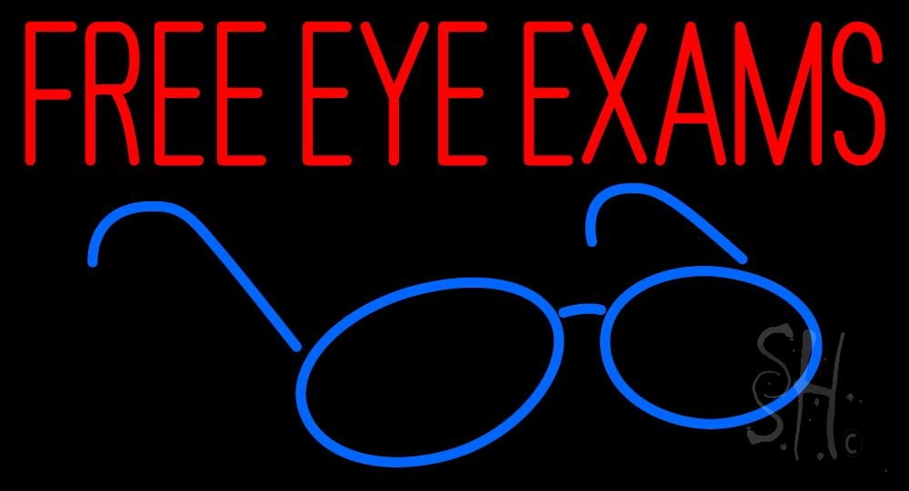 Free Eye Exams LED Neon Sign 20 x 37 - inches, Black Square Cut Acrylic ...