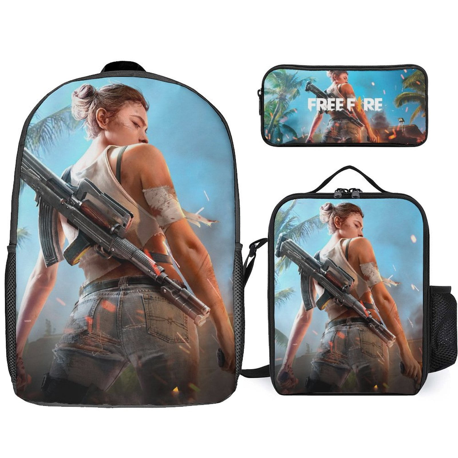 Free Fire Backpack With Lunch Bag Pencil Case Set Schoolbag Lunchbag ...