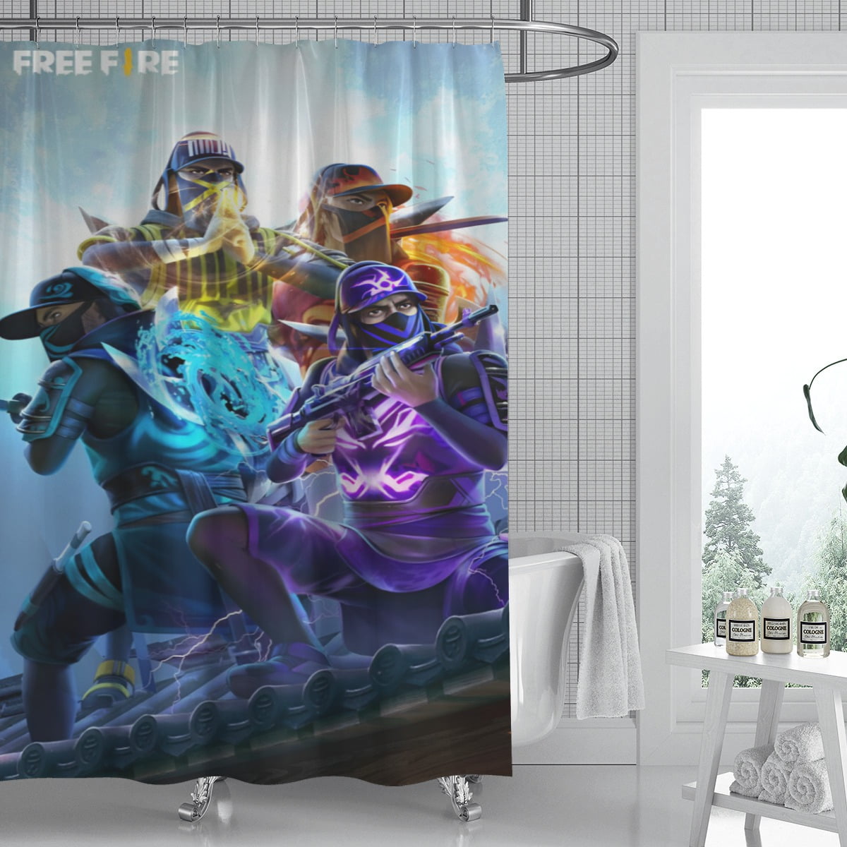 Free Fire shower curtain features an iconic print, is waterproof and ...
