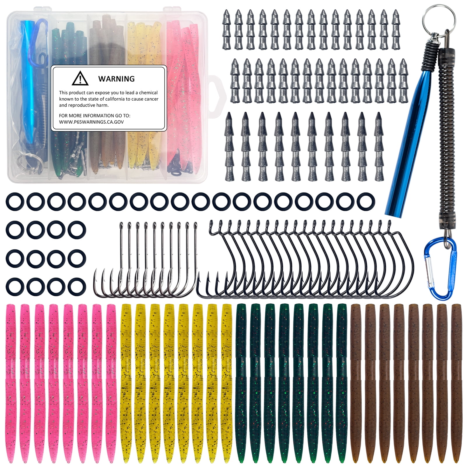 Free Fisher 134PCS Worms Soft Lures Kit - Fishing Plastic Baits Set ...