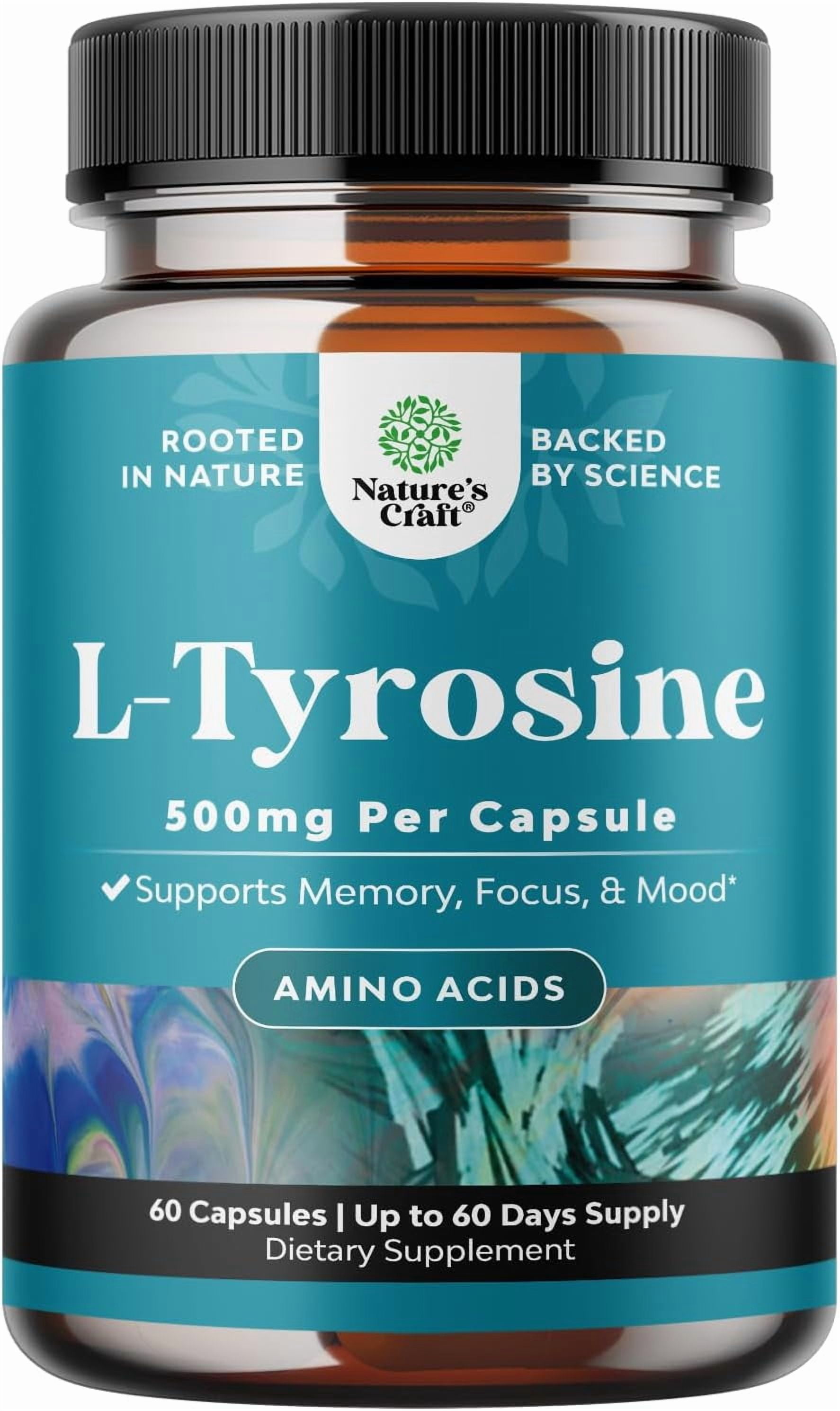 Natures Craft L-Tyrosine 500mg Capsules, Cognitive, Thyroid, Memory and Focus Support - Walmart.com