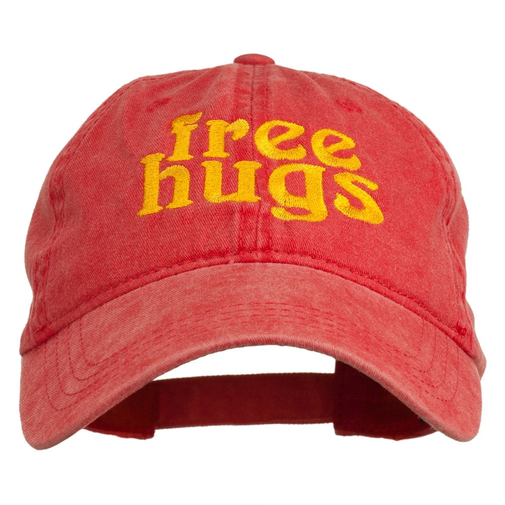 Free Hugs Embroidered Washed Dyed Cap - Red OSFM - Walmart.com