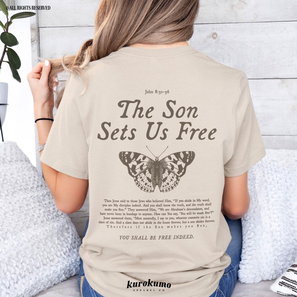 Free Indeed Bible Verse Tshirt Butterfly Graphic Tee Faith Based ...