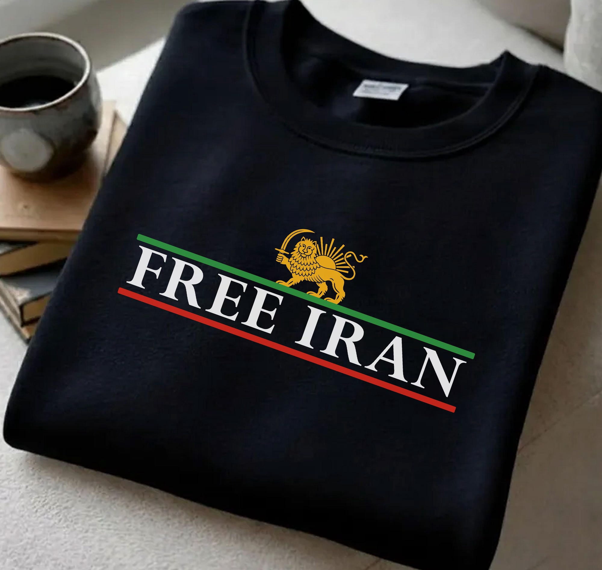 Free Iran TShirt Lion and Sun Persian Flag Crewneck ShiroKhorshid ...