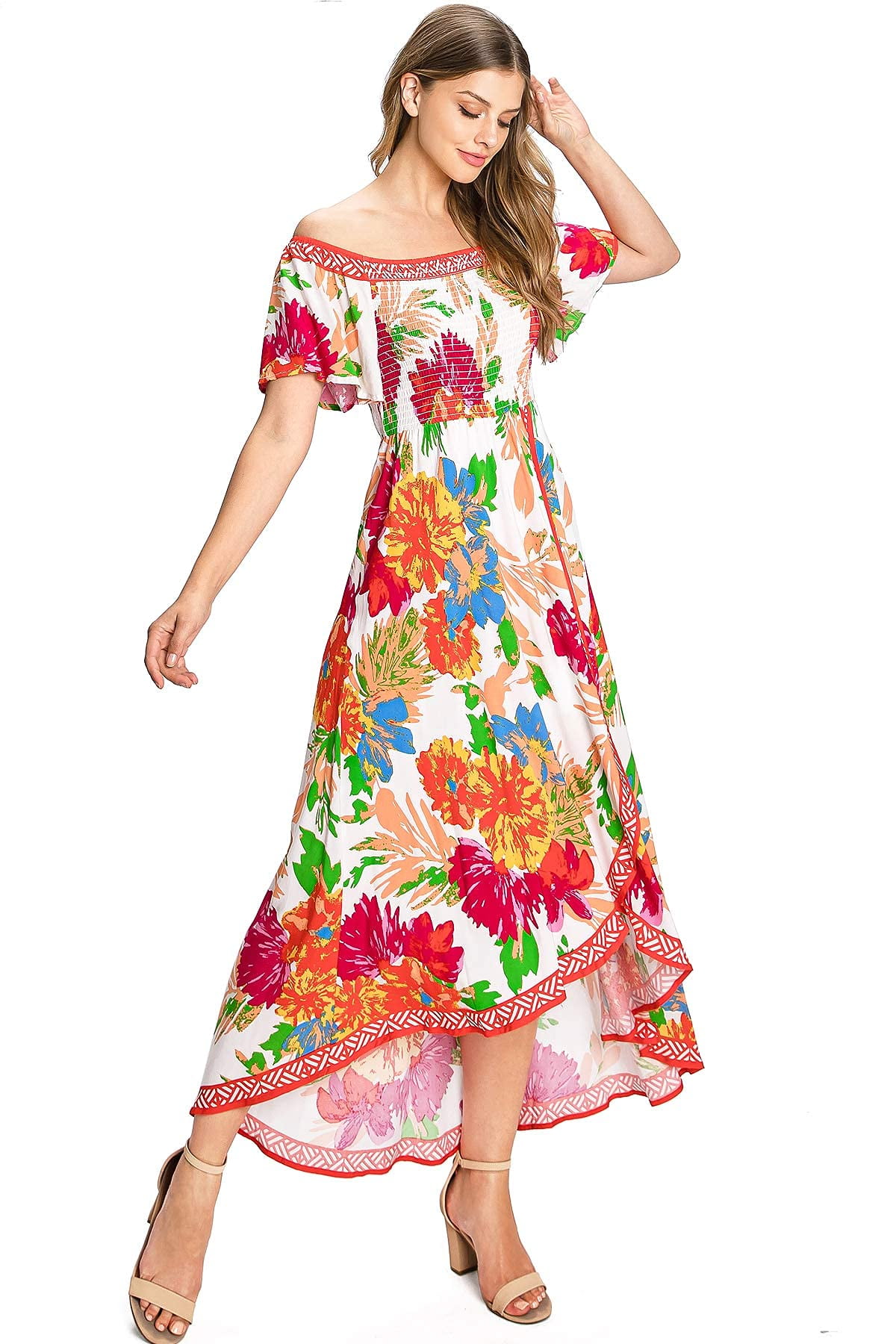 Free Market by Flying Tomato Women's Juniors Floral Off Shoulder ...