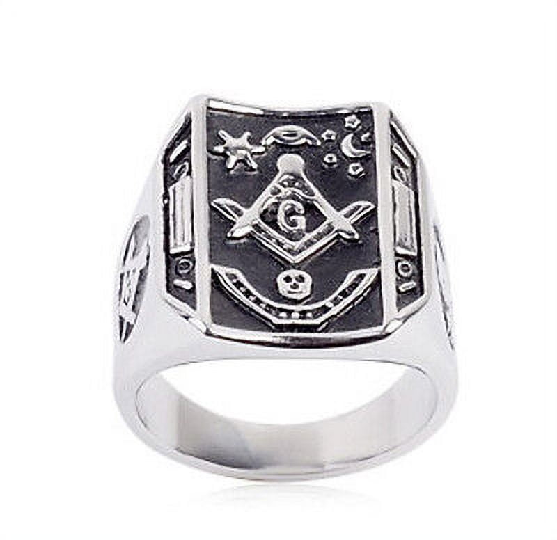 Free Mason Ring - Bent Curve Face Freemasonry - Steel Silver Color ...