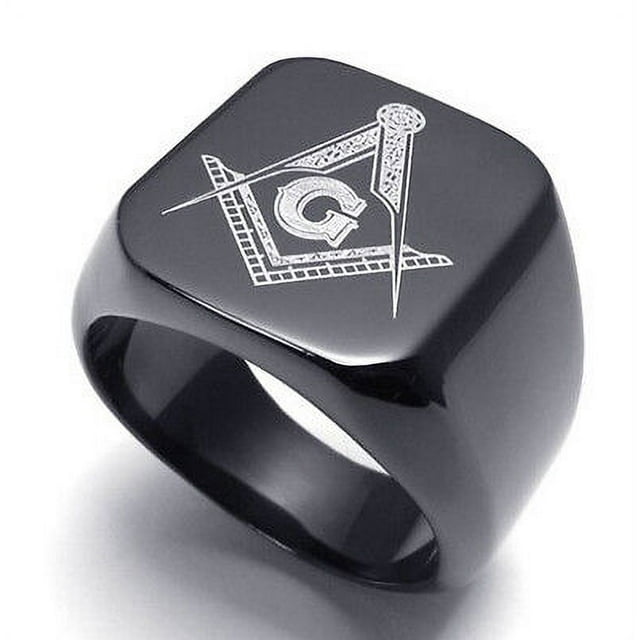 Free Mason Ring - Black Flat Face Freemasonry Stainless Steel Masonic ...
