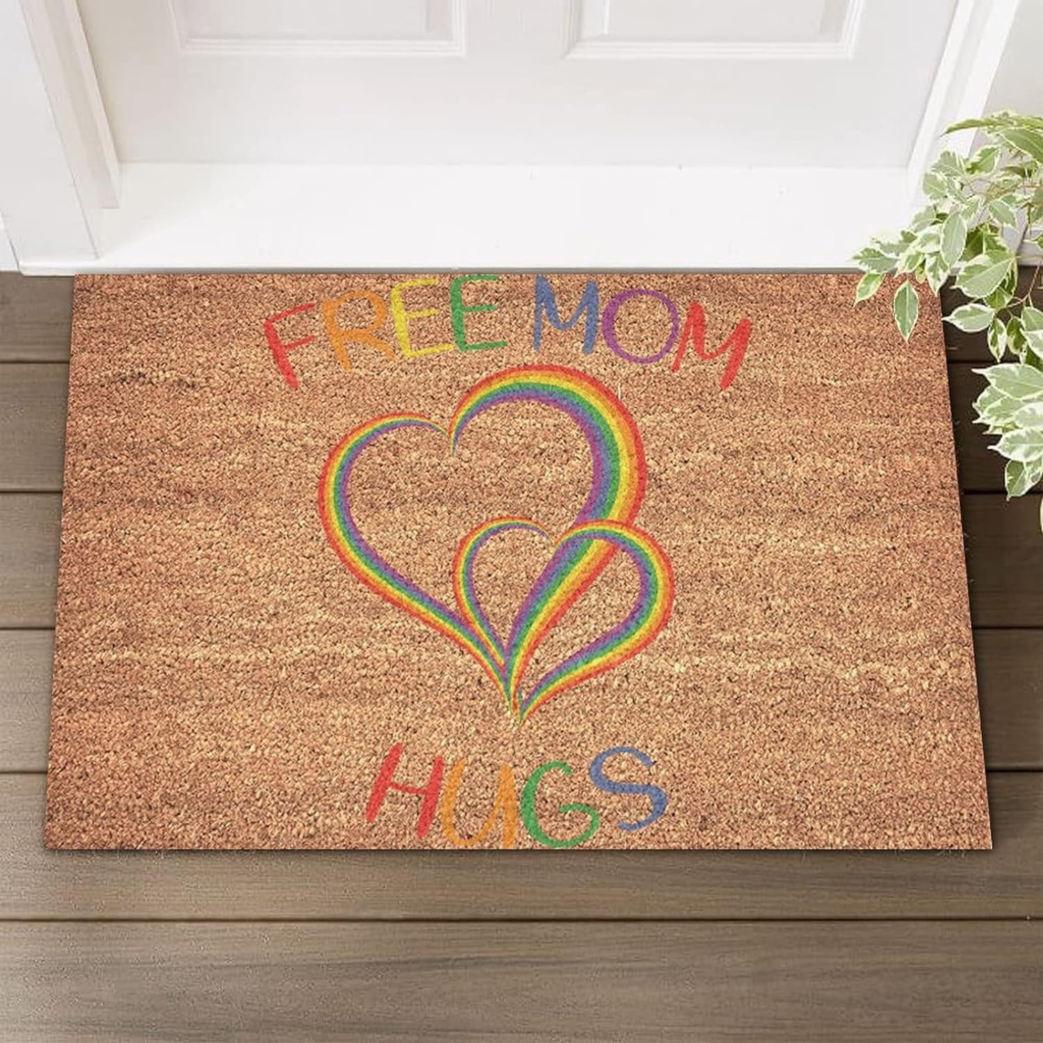 Free Mom Hugs Coir Mat with Backing Large Door Mat Natural Coconut ...