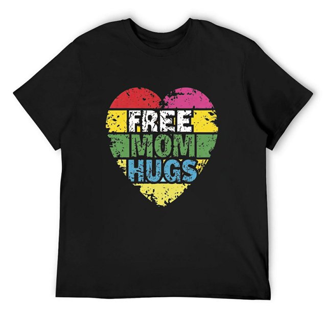 Free Mom Hugs Lgbt Gay Pride Parades Rainbow Casual Mens T Shirt Black