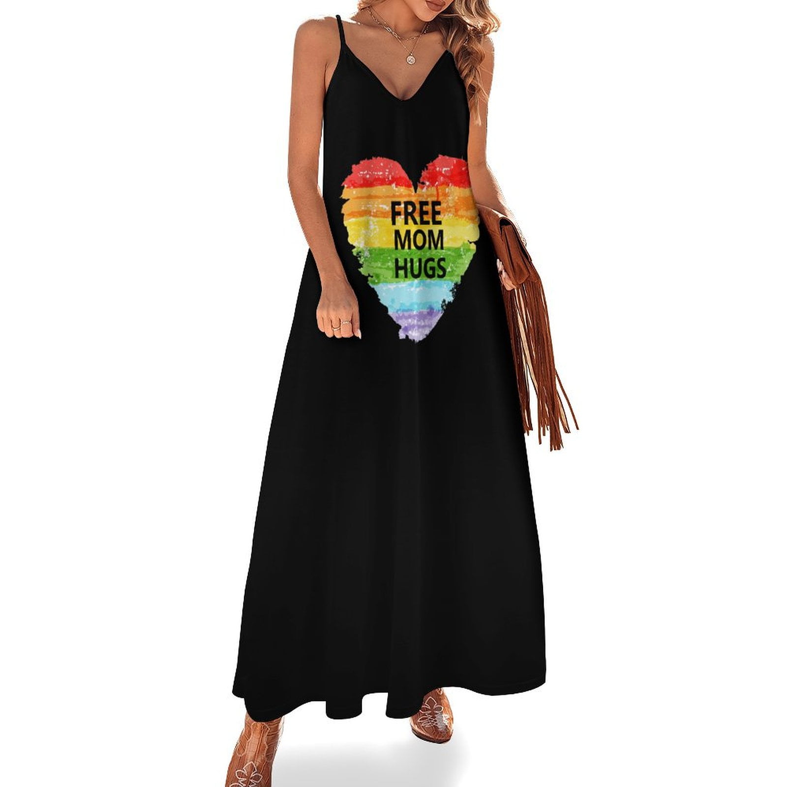 Free Mom Hugs LGBTQ Pride MonthSummer Sleeveless V Neck Dresses for ...