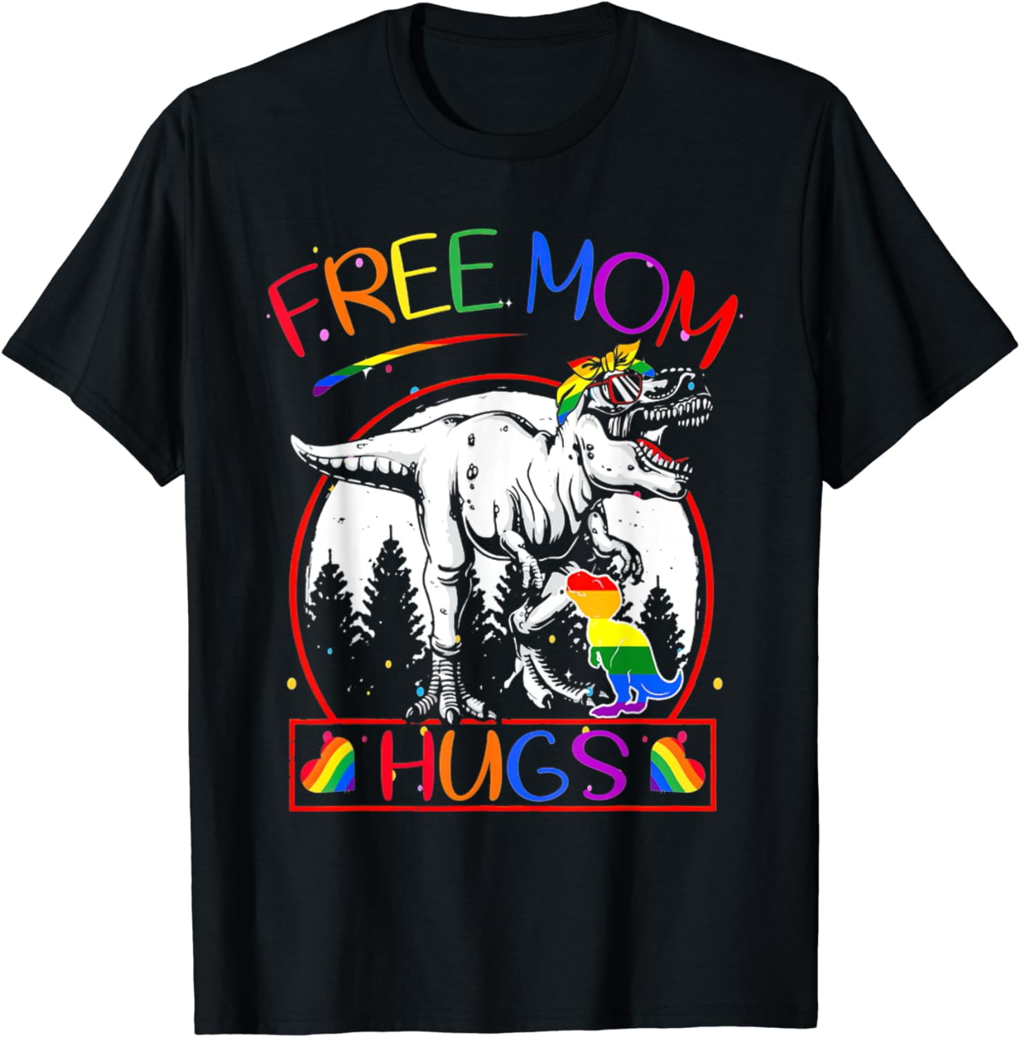 Free Mom Hugs Lgbt T rex Rainbow Transgender Pride Month T-Shirt ...