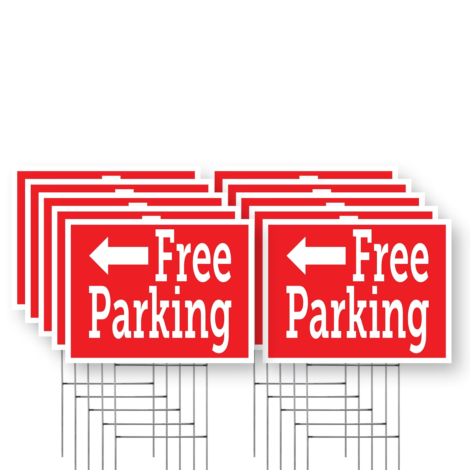 Free Parking Left Yard Sign 10 Pack of 12 Inch x 16 Inch Double Sided ...