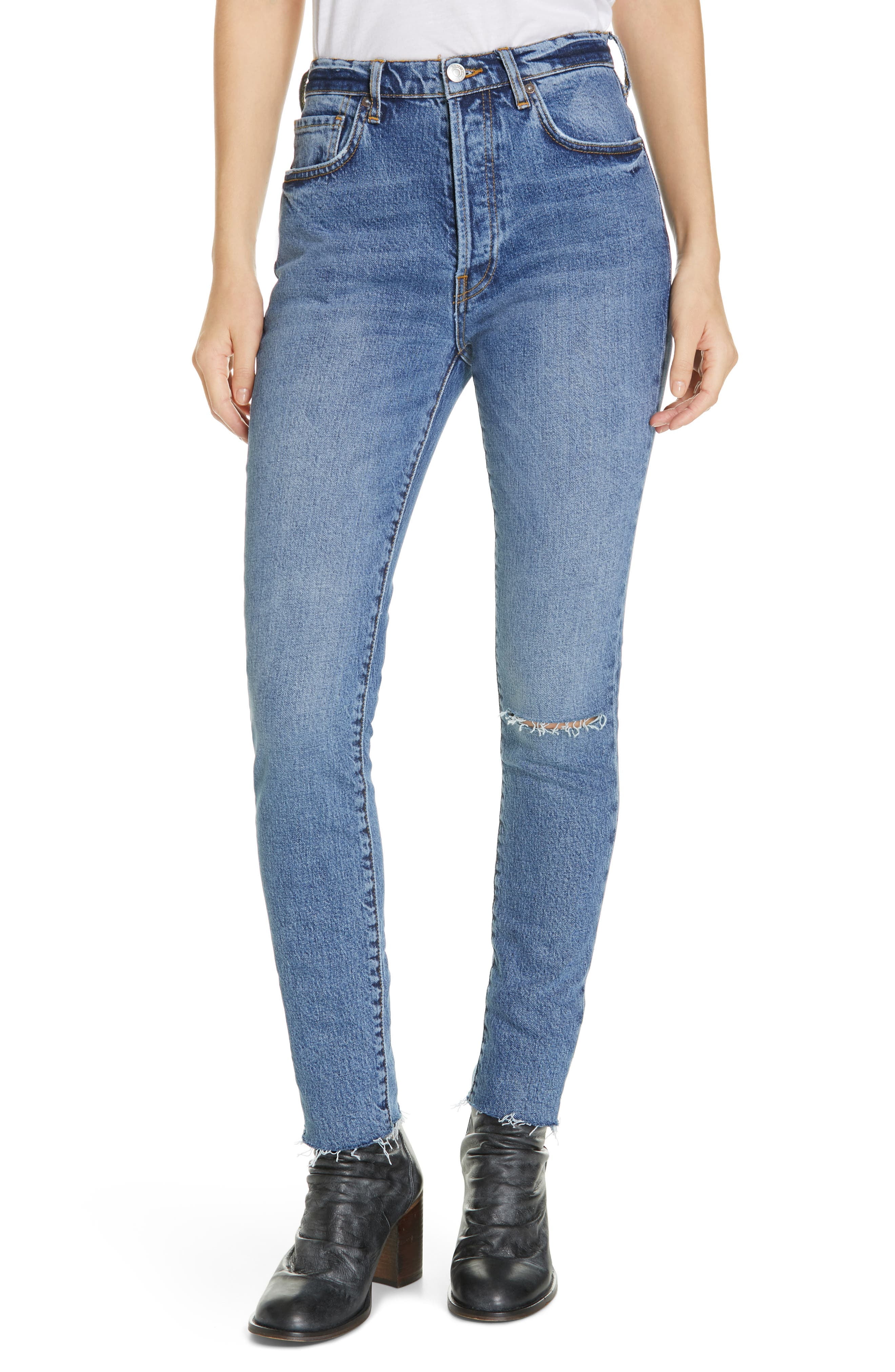 Free People Stella Rip Repair Skinny Jeans Dark Blue 25 - Walmart.com