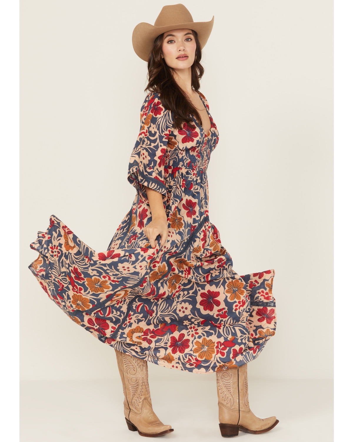 Free People Women's Dixie Floral Print Maxi Dress Indigo X- US ...