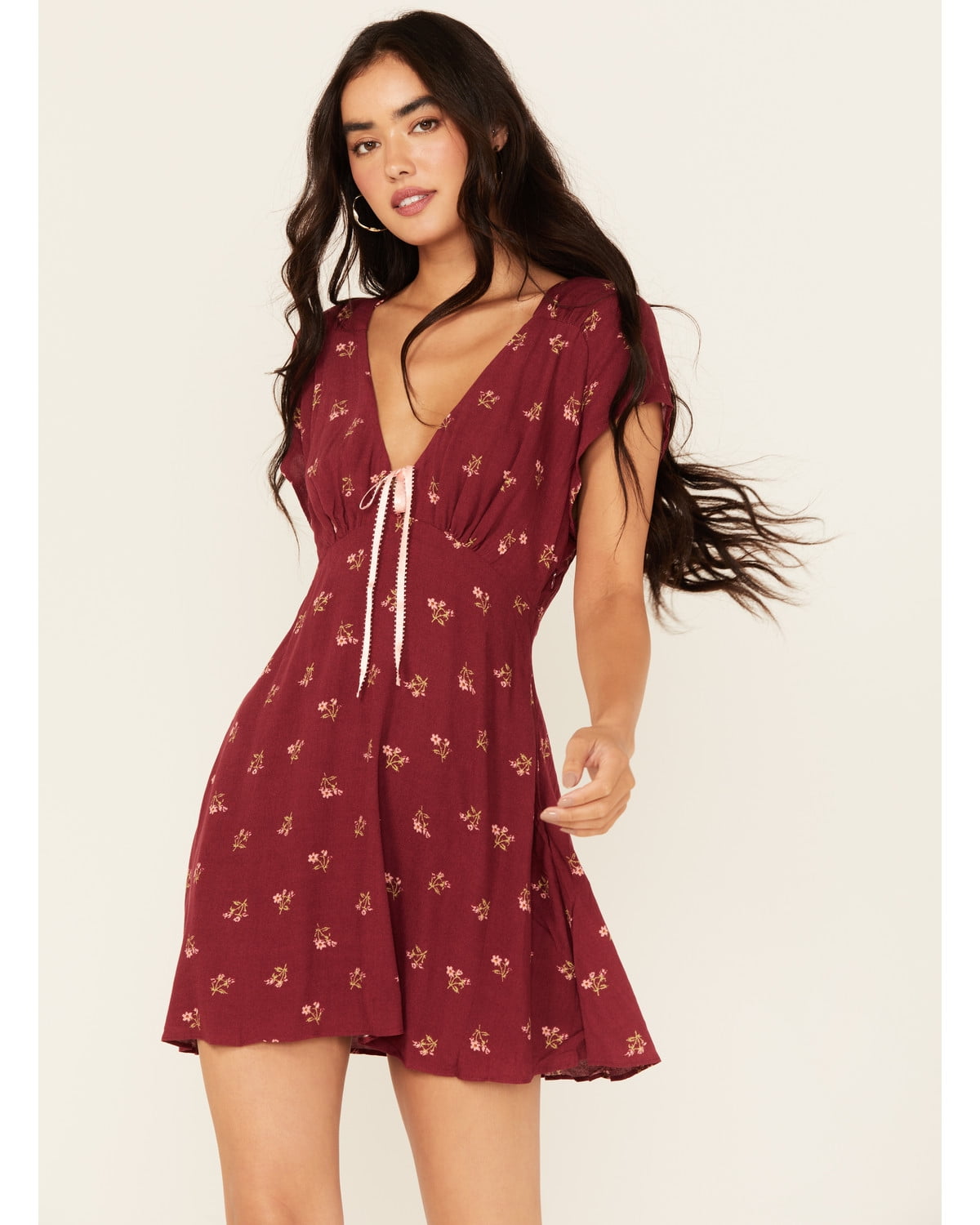 Free People Women's Everyones Favorite Floral Print Short Sleeve Mini ...