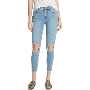 FREE PEOPLE Womens Blue Frayed Capri Jeans XS - Walmart.com