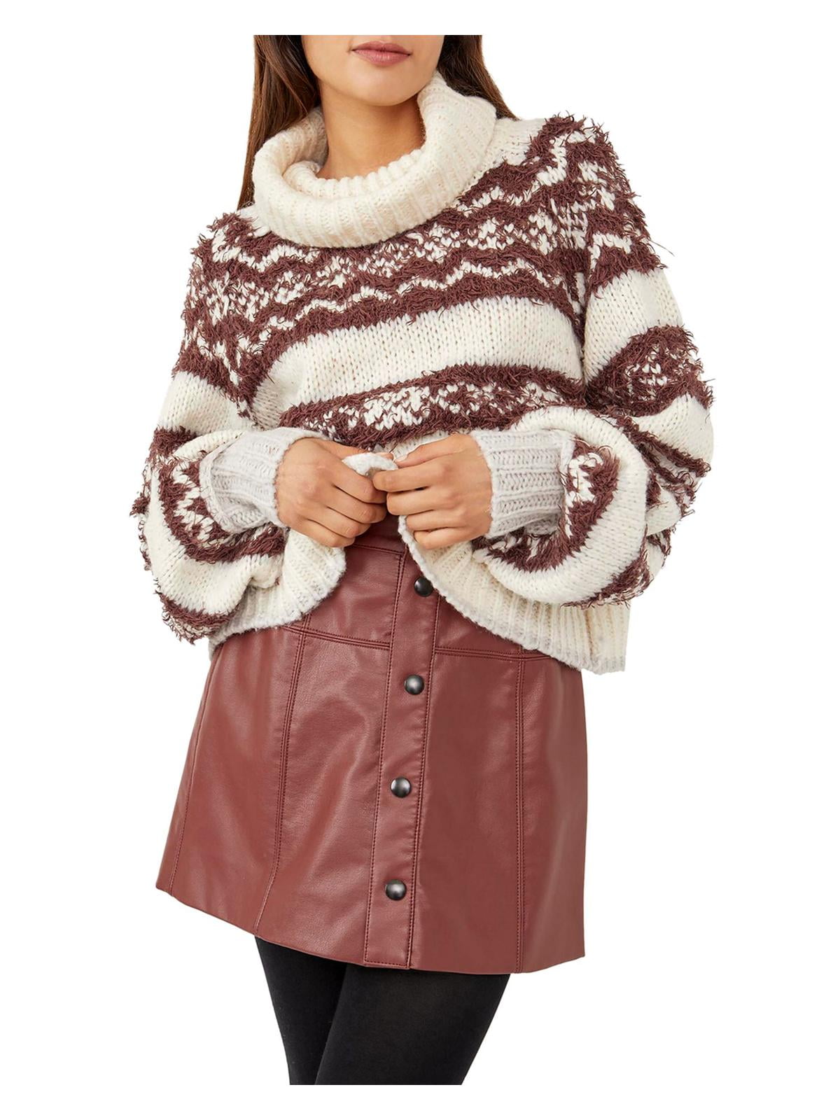 Free People Womens Check Me Out Printed Knit Turtleneck Sweater ...