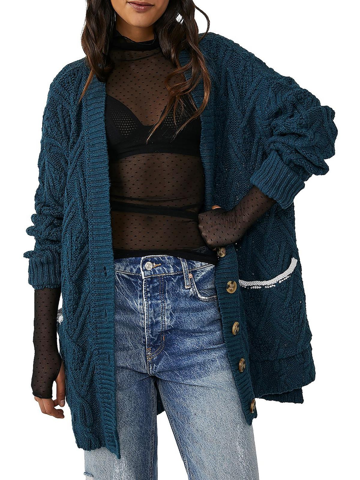 Free People Womens Montana Cable Knit Button-Down Cardigan Sweater ...