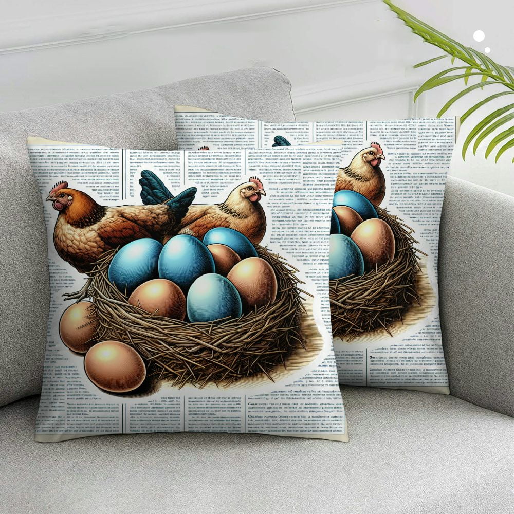 Free Range Eggs Pillow Cover - Rustic Chicken and Egg Basket Design ...