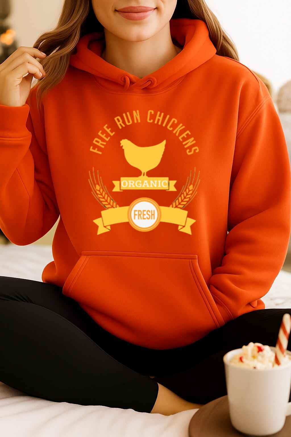 Free Run Chickens Farm Animal Poultry Nature Fun Graphic Unisex Hoodie ...