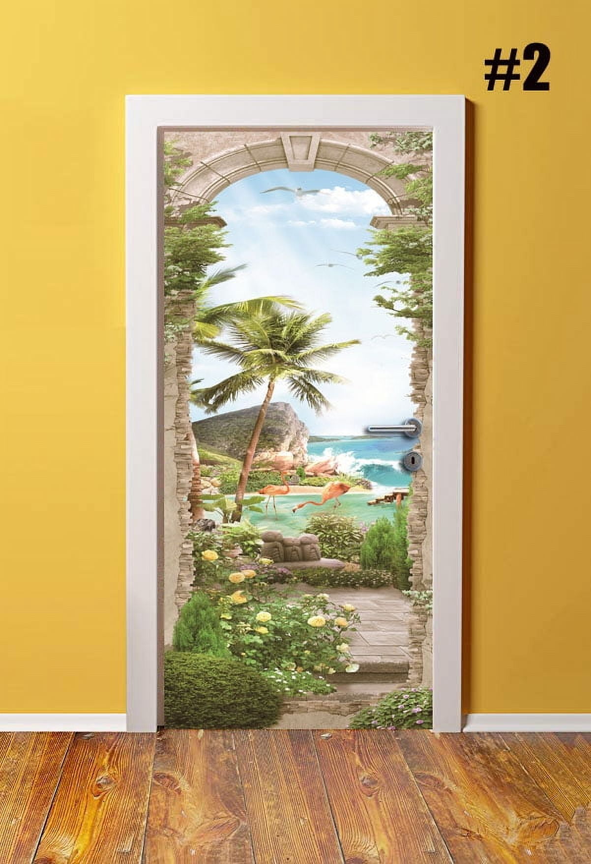 Free Shipping Creative Door Mural Seaside Arch Door Wrap For Kid's Peel ...