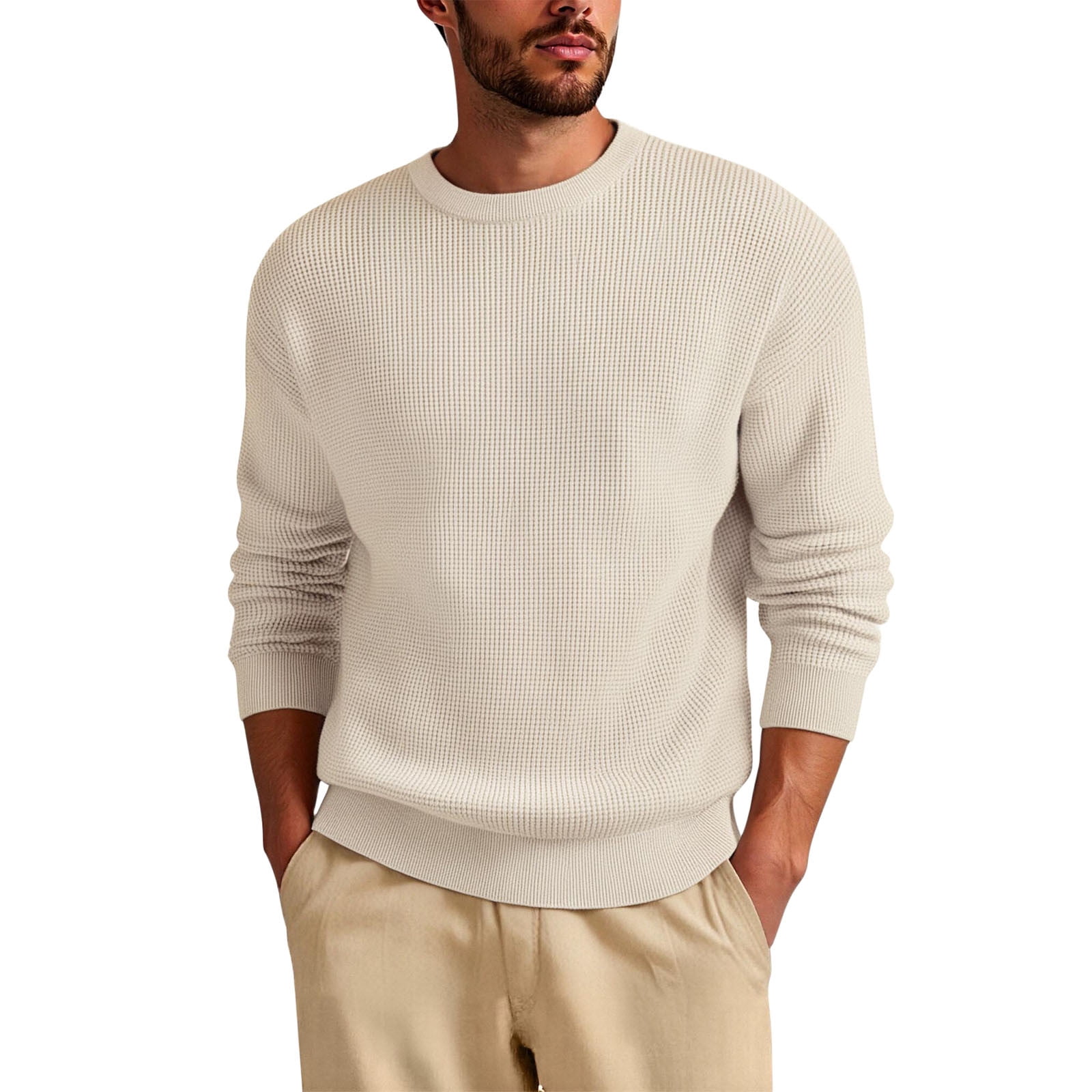 Free Shipping Men's Oversized-Fit Crewneck Sweatshirt Casual Knitted ...