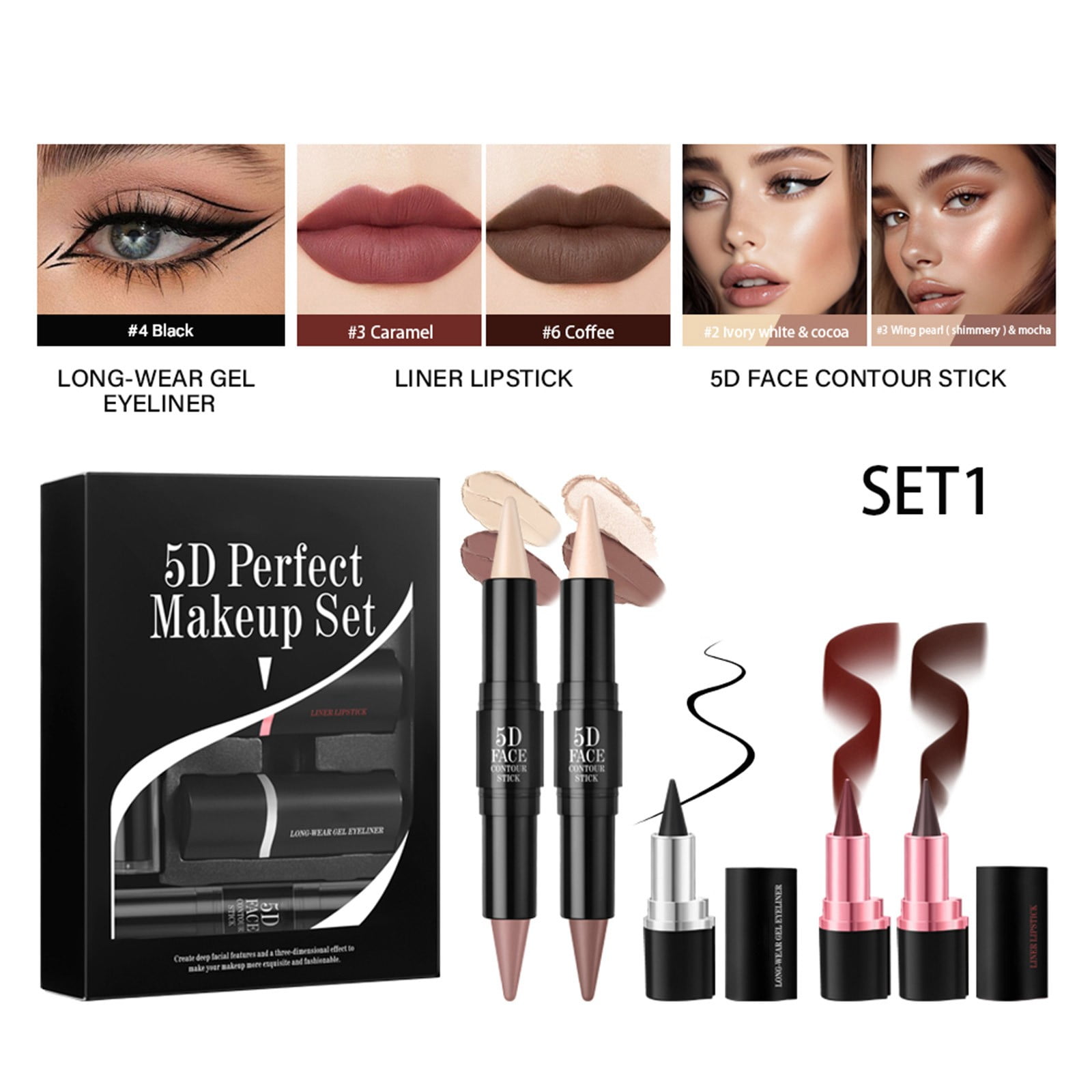 Deal of the Day! Pointed Face Makeup Kit Box With 5 Of Eyeliner And ...
