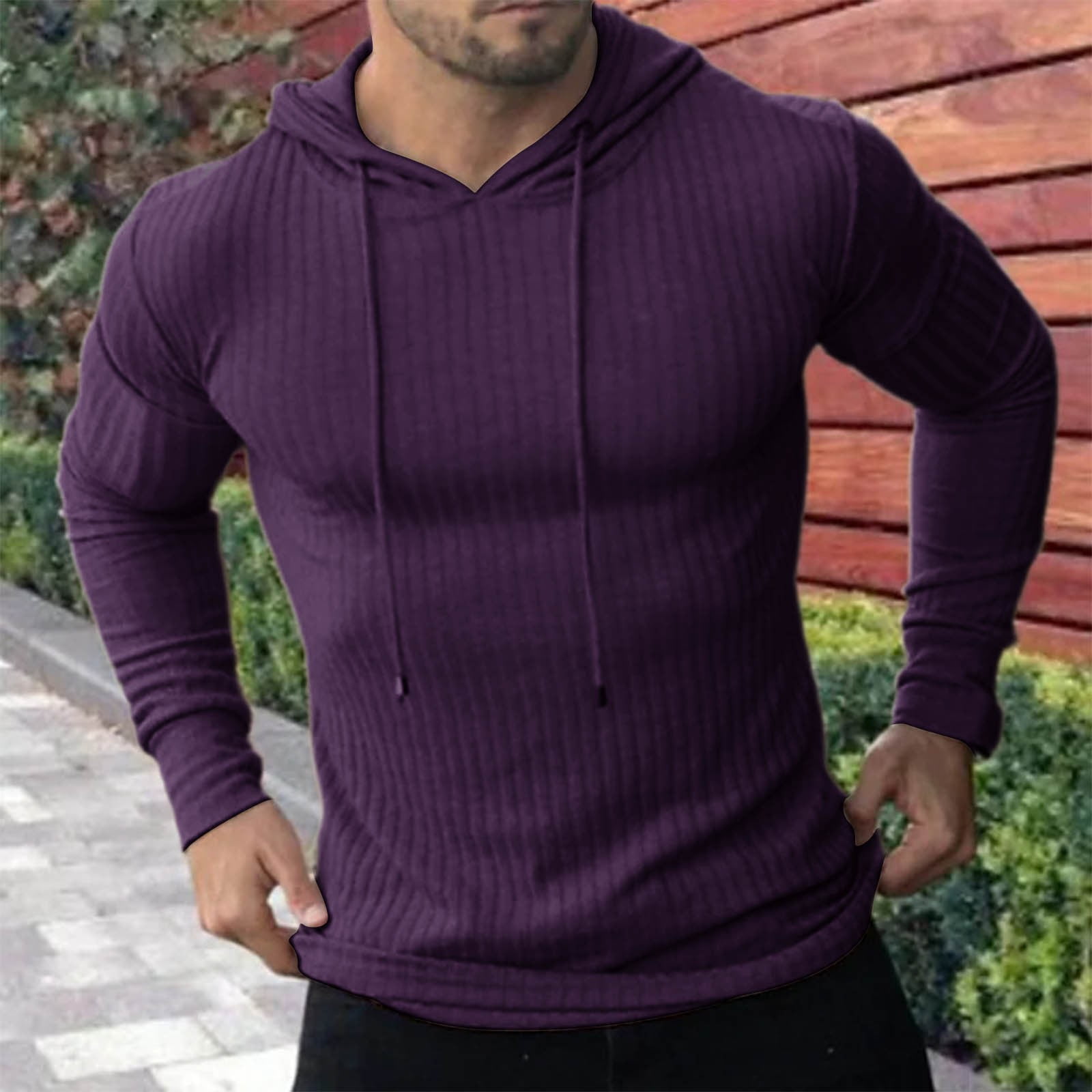 Free Shipping Ribbed Workout Hooded Sweater for Men Slim Fit Gym ...