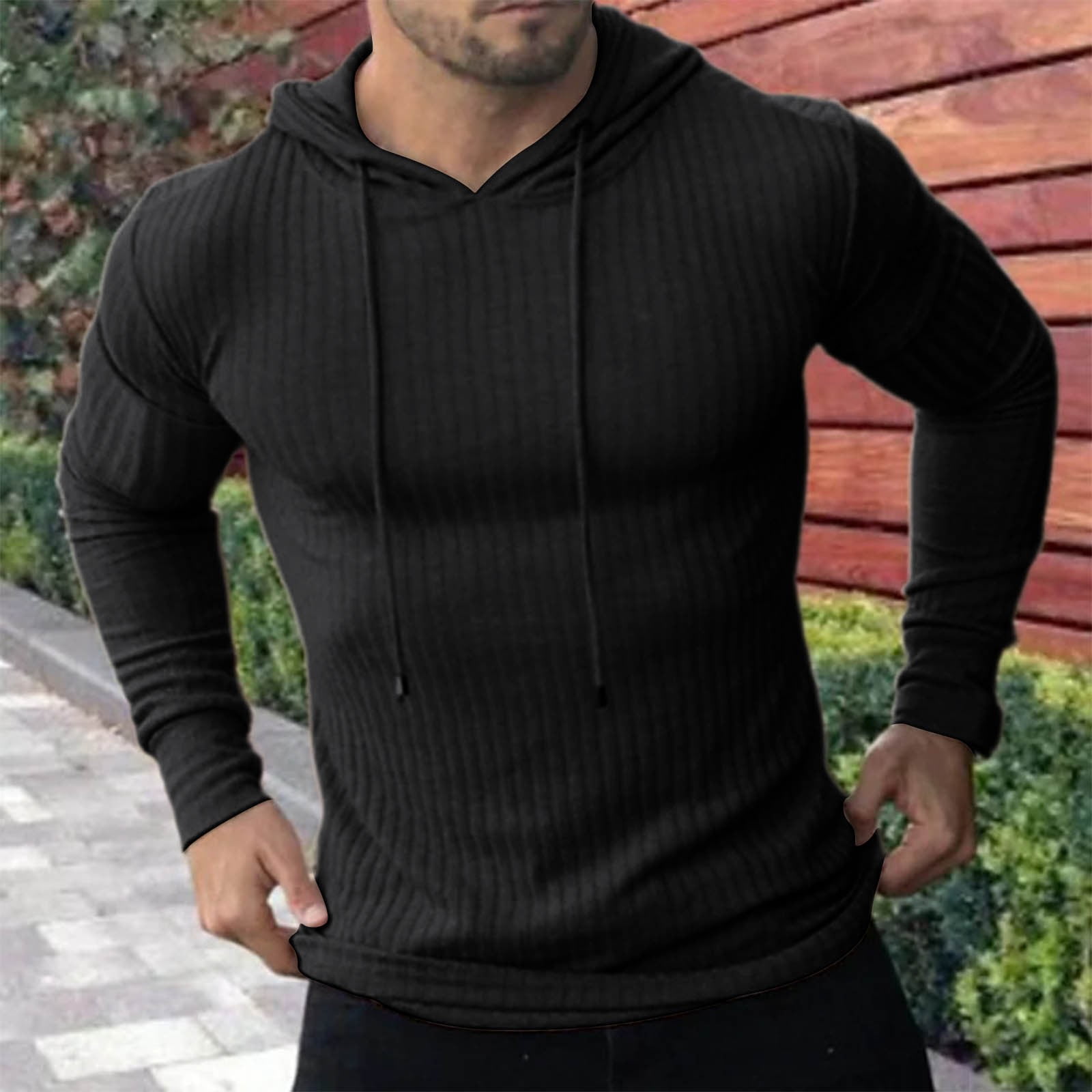 Free Shipping Ribbed Workout Hooded Sweater for Men Slim Fit Gym ...