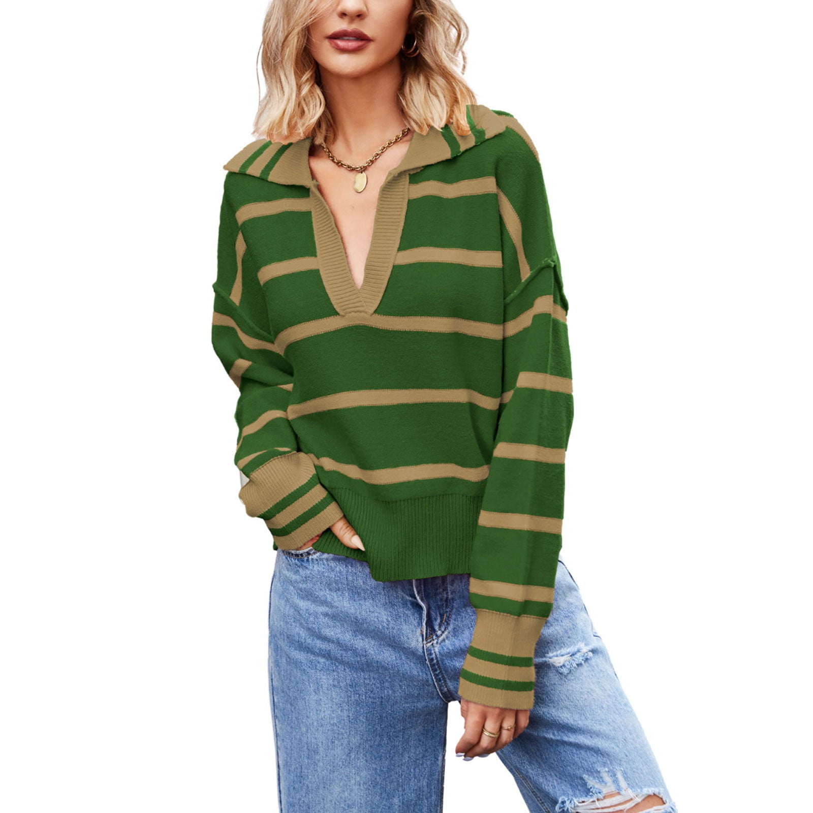 Free Shipping Women Fall Oversized Pullover Sweaters 2025 Stripe ...