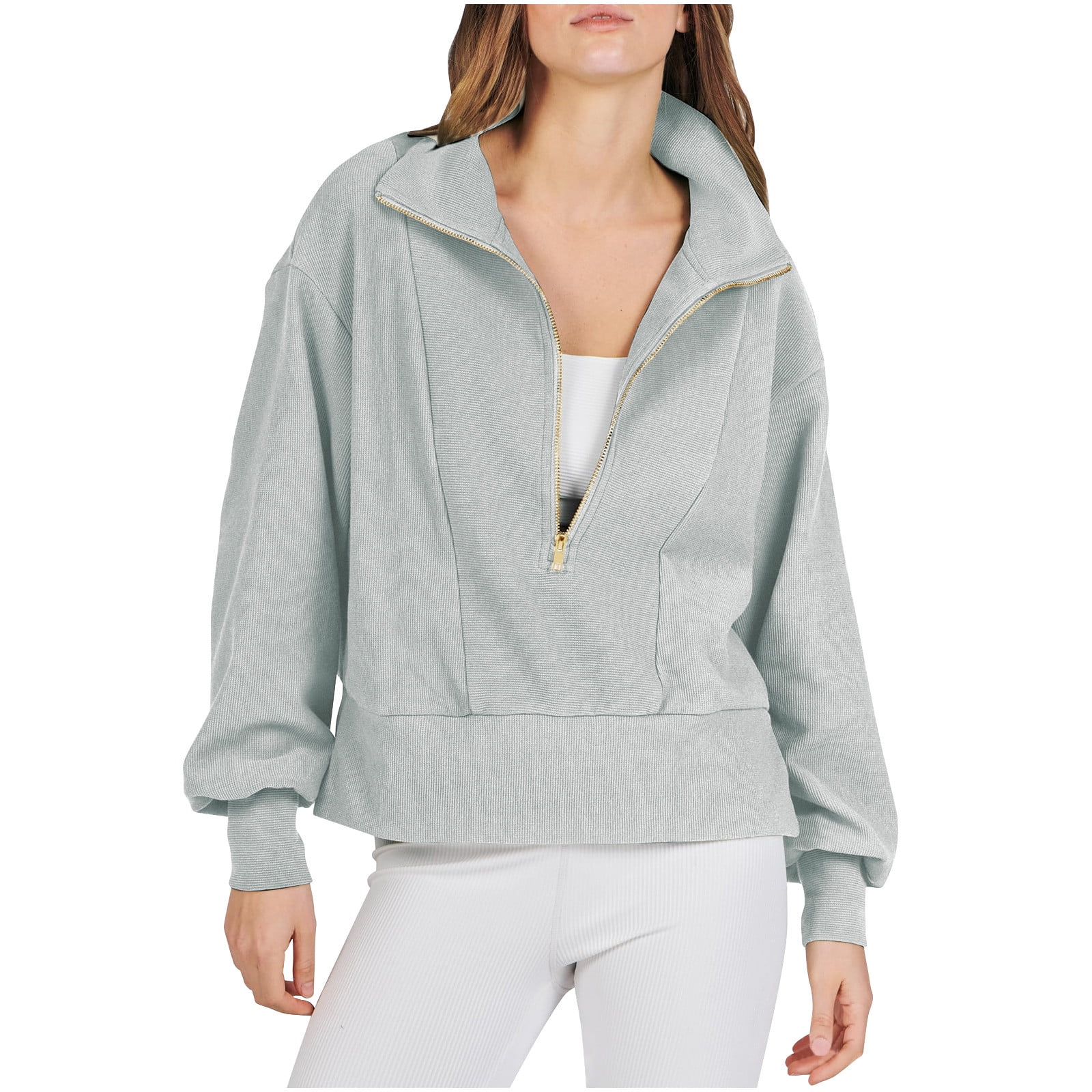 Free Shipping Women Half Zip Sweatshirts Casual Loose Solid Color ...