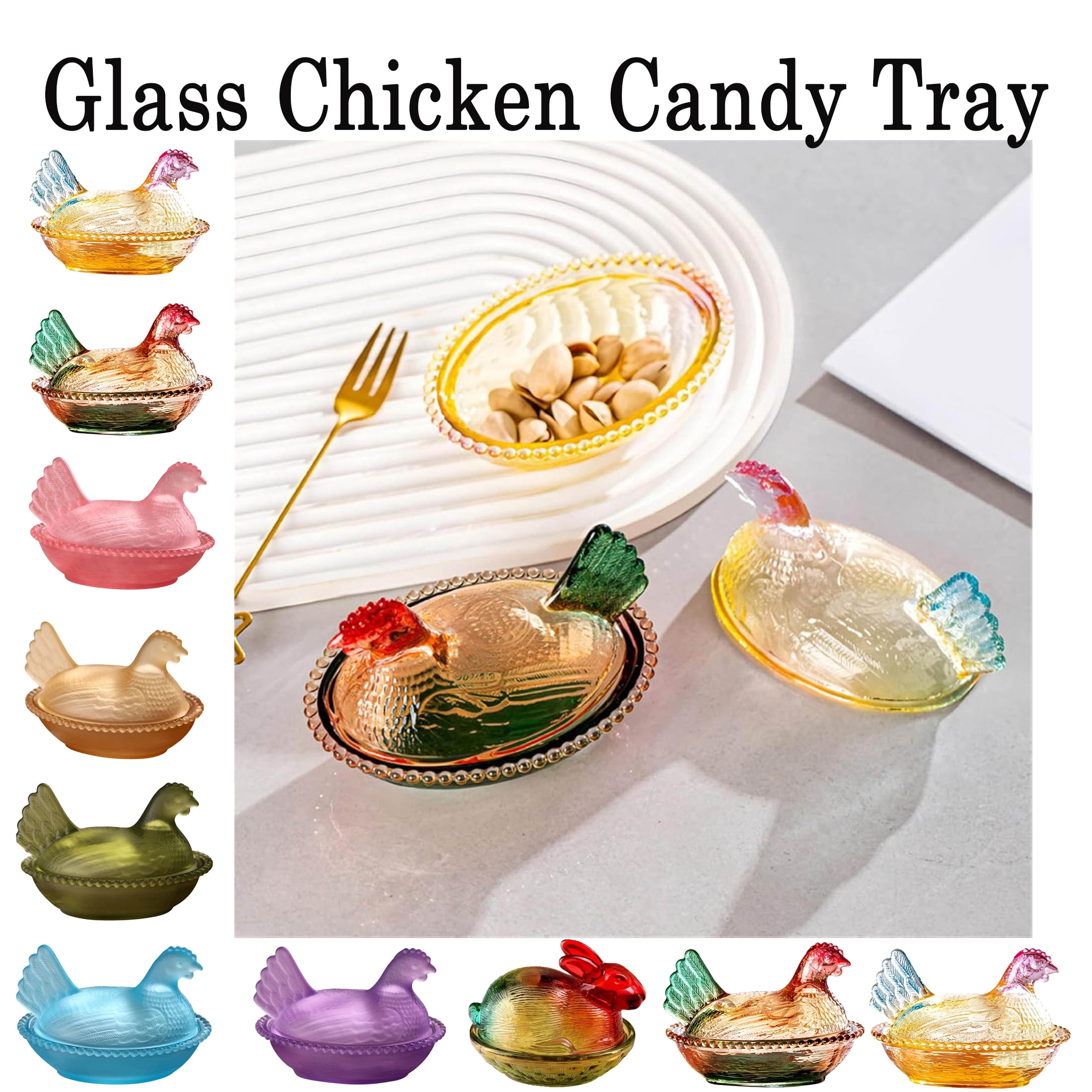 Crystal Glass Hen Candy Tray With Lid, Large Rural Farm Candy Bowl Jar ...