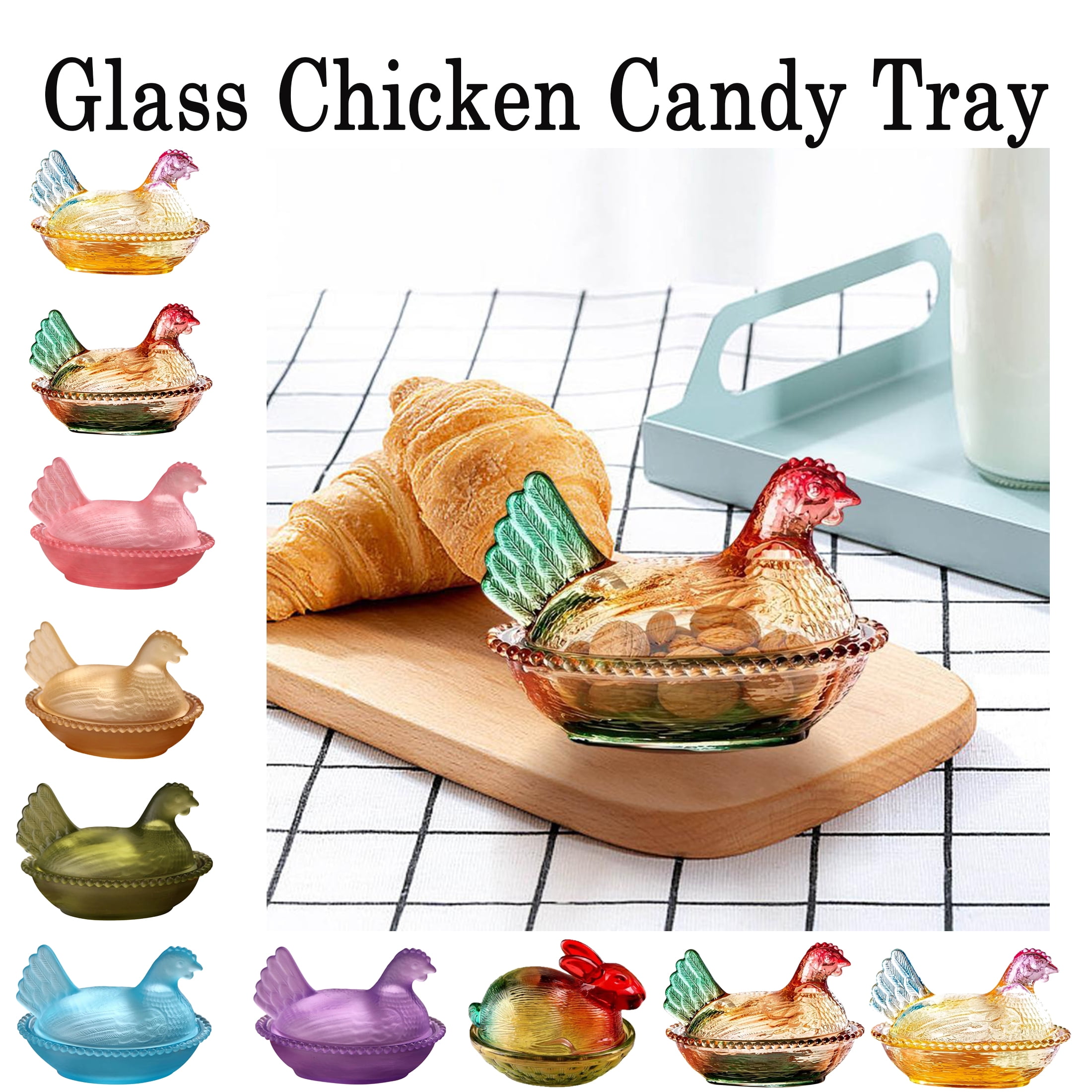 Glass Hen Candy Bowl With Lid, Large Size Crystal Candy Jar in Rural ...