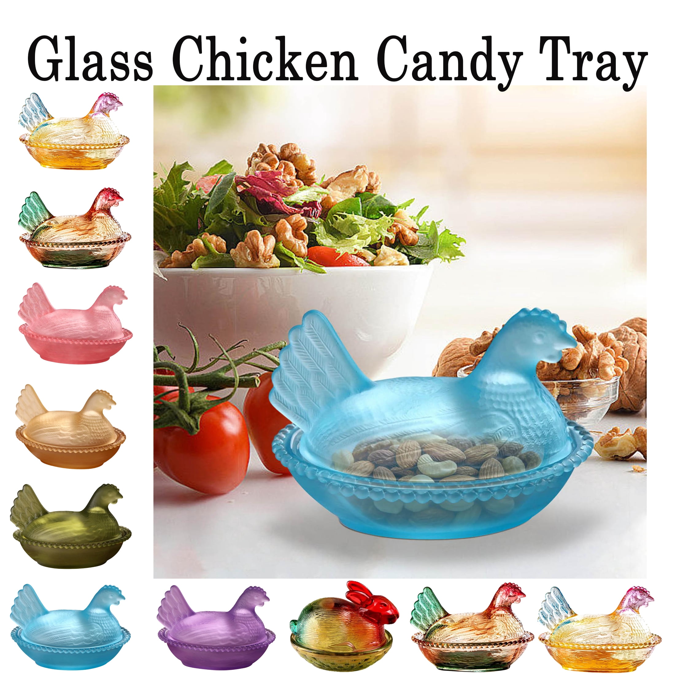 Large Size Glass Hen Candy Jar With Lid, Rural Style Crystal Candy Bowl ...
