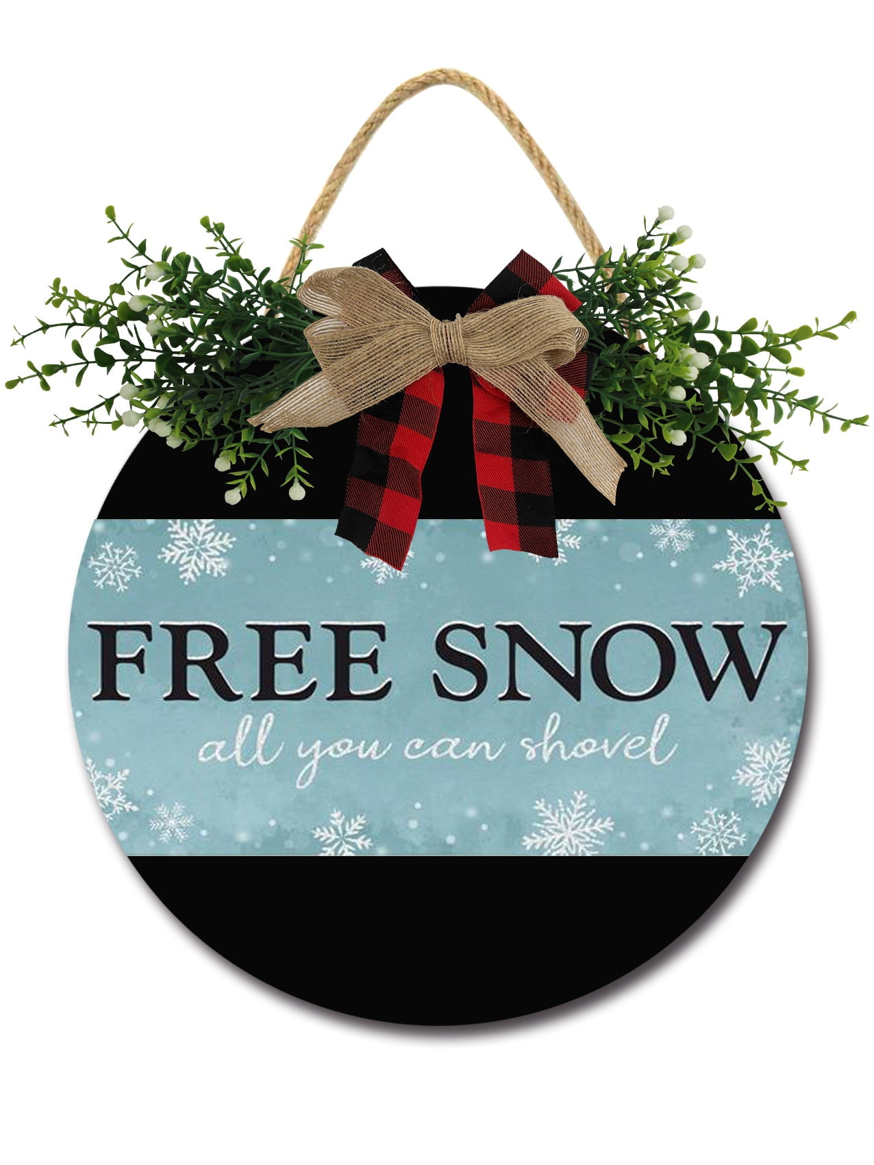 Free Snow Sign Front Door Porch Decorations, Round Rustic Wood Hanging ...