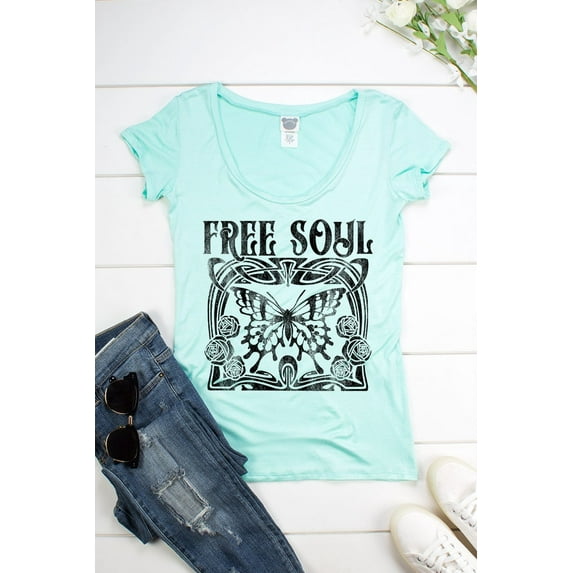 Free Soul Butterfly Scoop Neck Shirt - Walmart.com