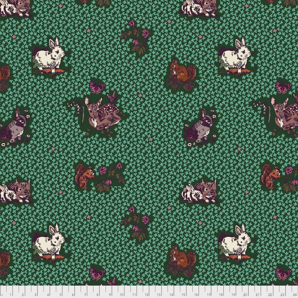 Free Spirit Natalie Lete Woodland Walk Lucky Animals Mint Cotton Fabric ...