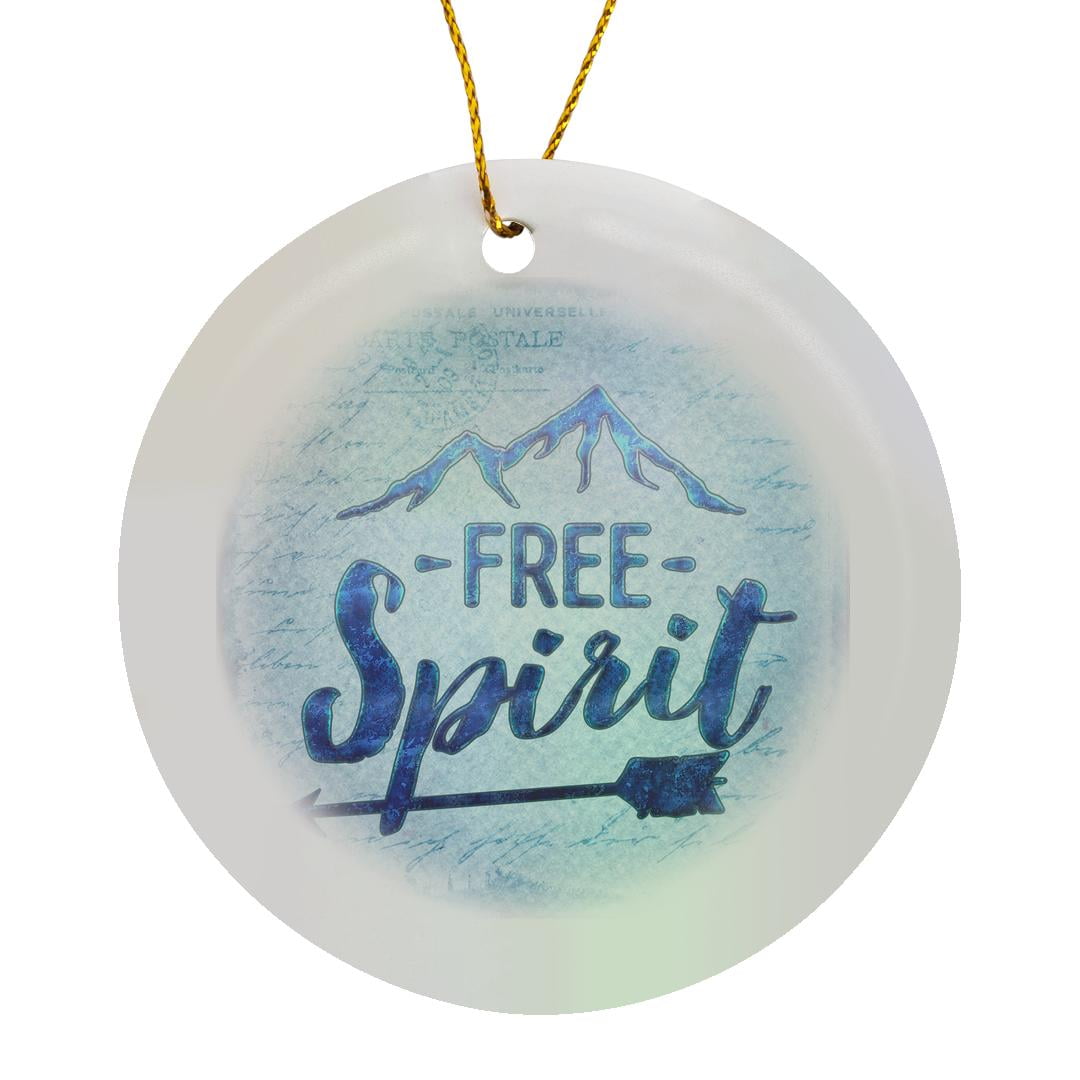 3drose, Free Spirit Typography Art with Mountain, Circle Porcelain ...