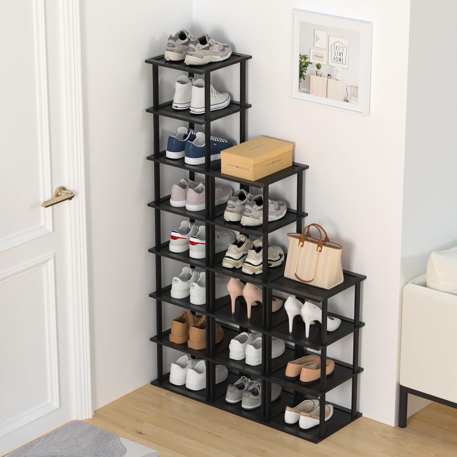 Free Standing Bamboo Shoe Rack Shelf Multi Tier Tall Wooden Stackable ...