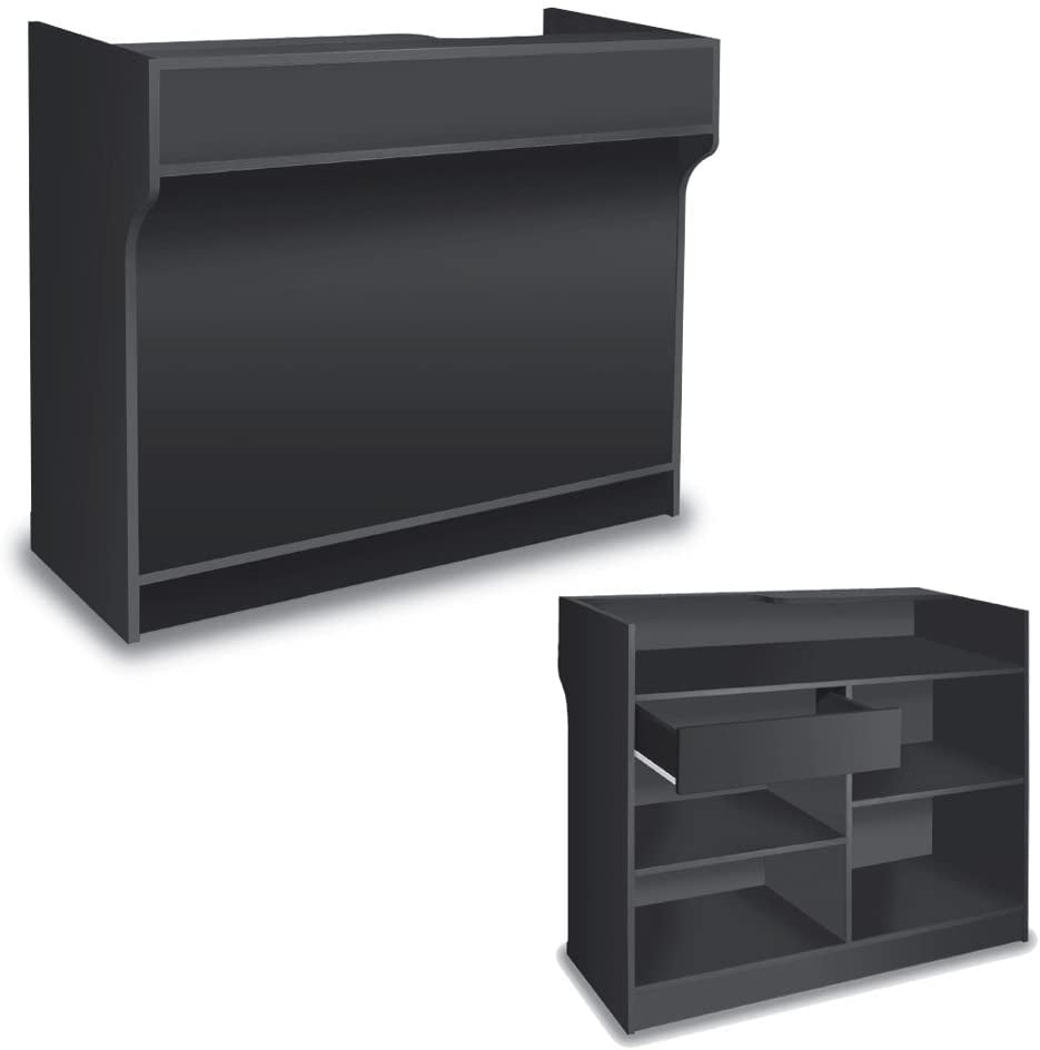 Free-Standing Black Melamine Register Stand, With Adjustable Shelves ...