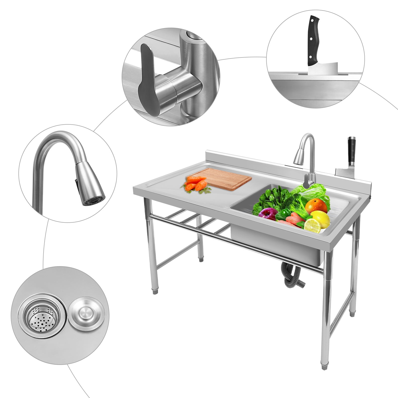 Stainless Steel Single Bowl Utility Sink, 47" x 24" x 32" Rectangular ...