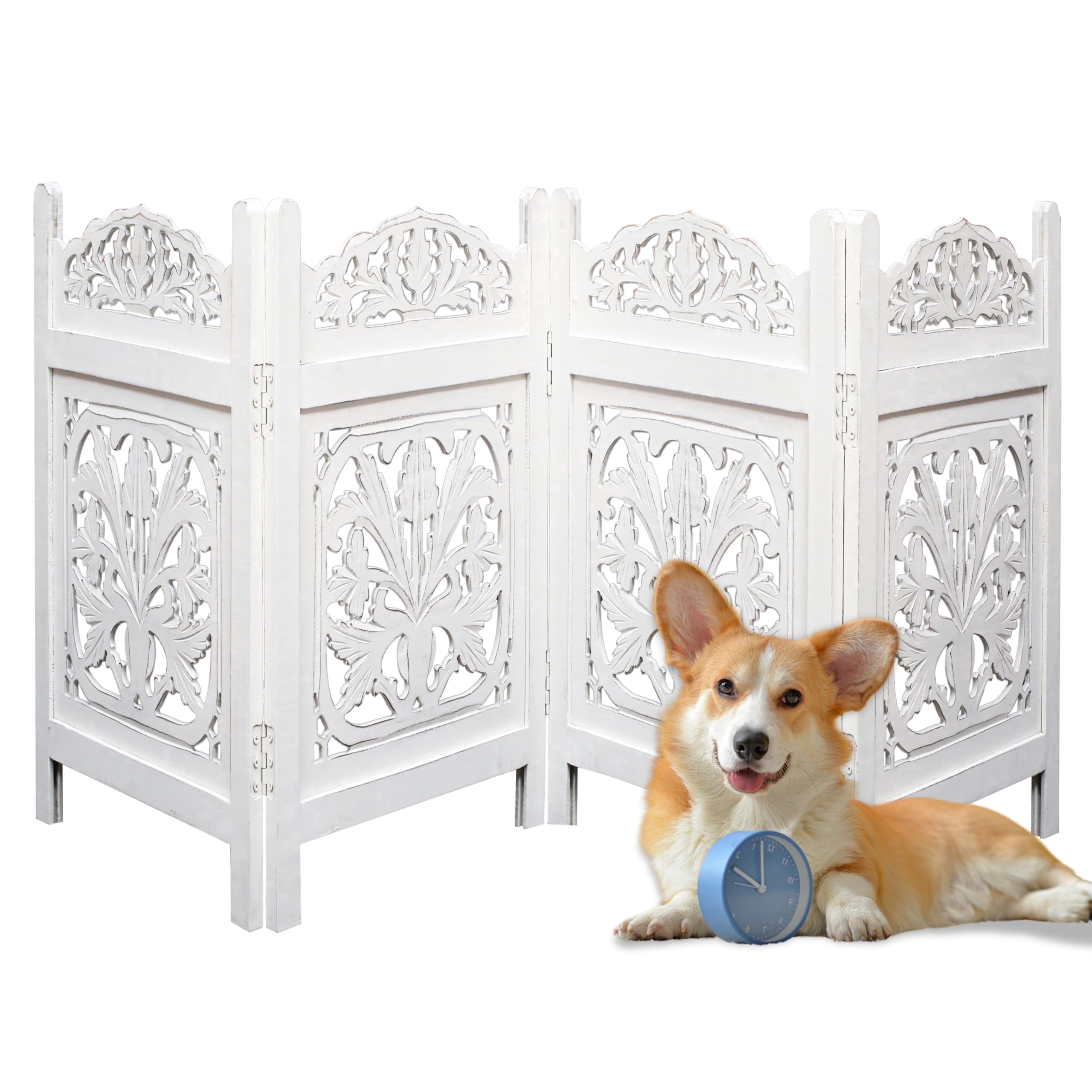 Free Standing Dog Gate – 4 Panel Foldable Wooden pet gate Indoor 72
