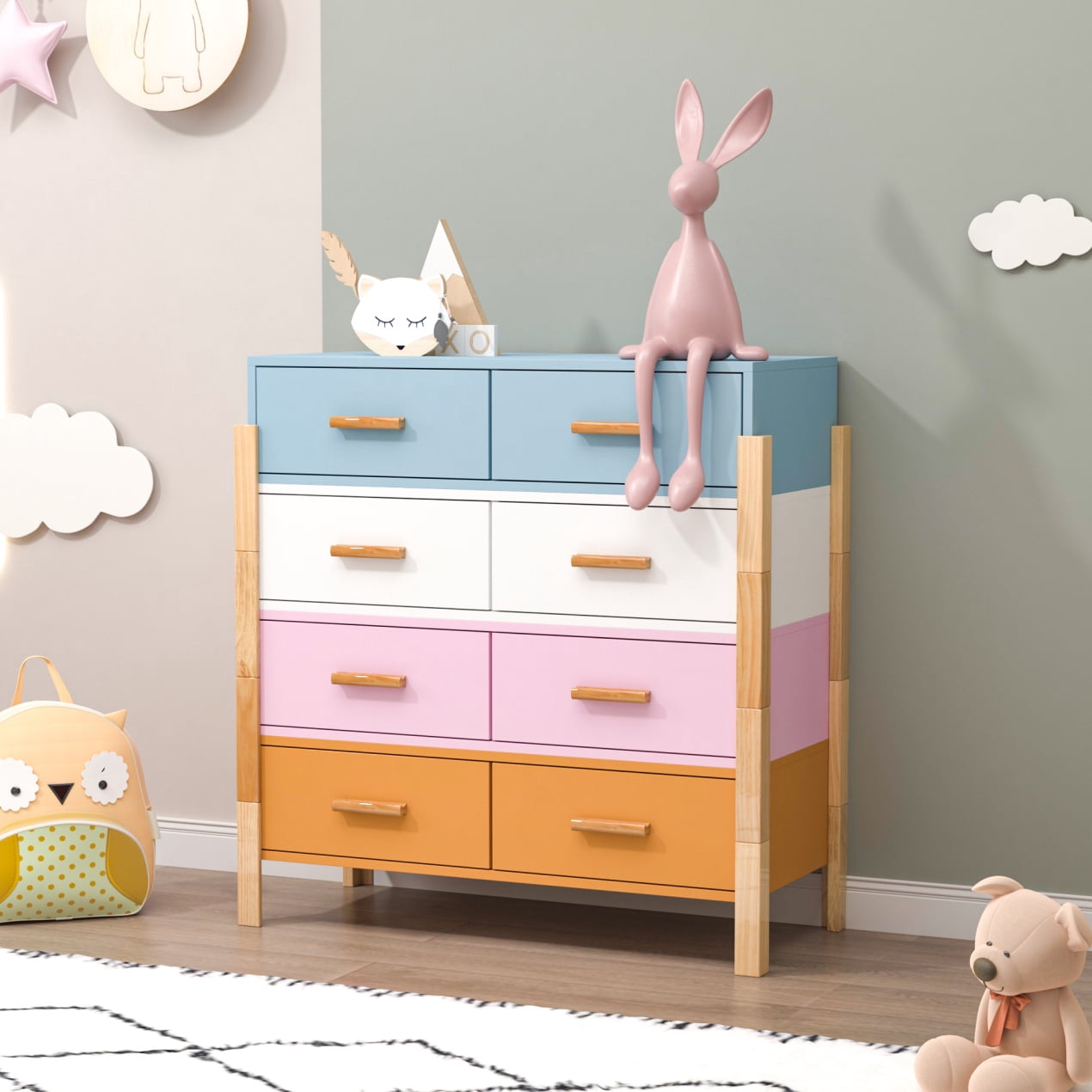 Free Standing Dresser Cabinet with 8 Drawers, Colorful Storage Cabinet ...
