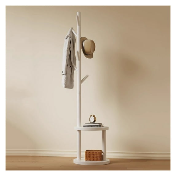 Free Standing Hall Coat Tree with Storage Shelf and 6 Hooks,Wood Hall ...