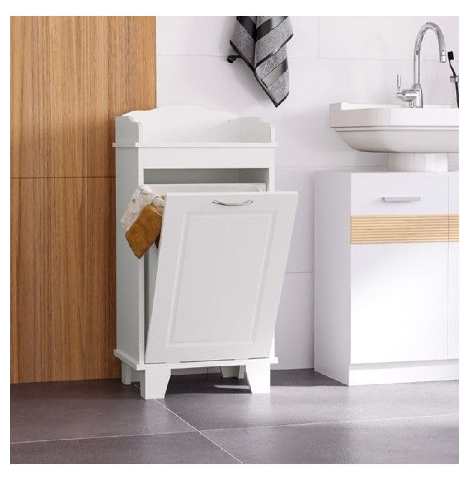 Free Standing Home Organizer Hamper, Bathroom Storage Cabinet, White As ...