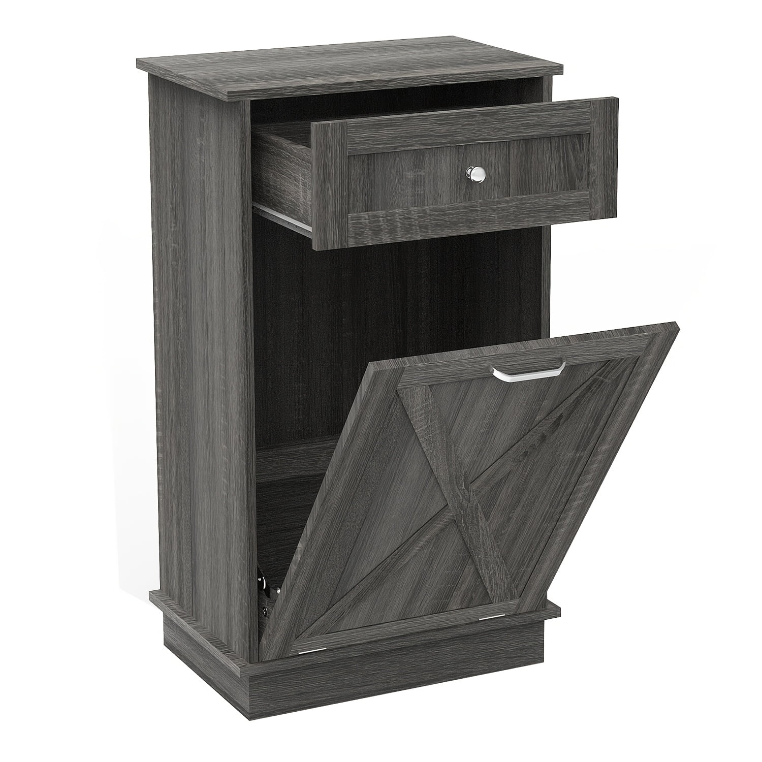 Free-Standing Kitchen Trash Cabinet - Tilt-Out Door & Drawer, Recycled ...