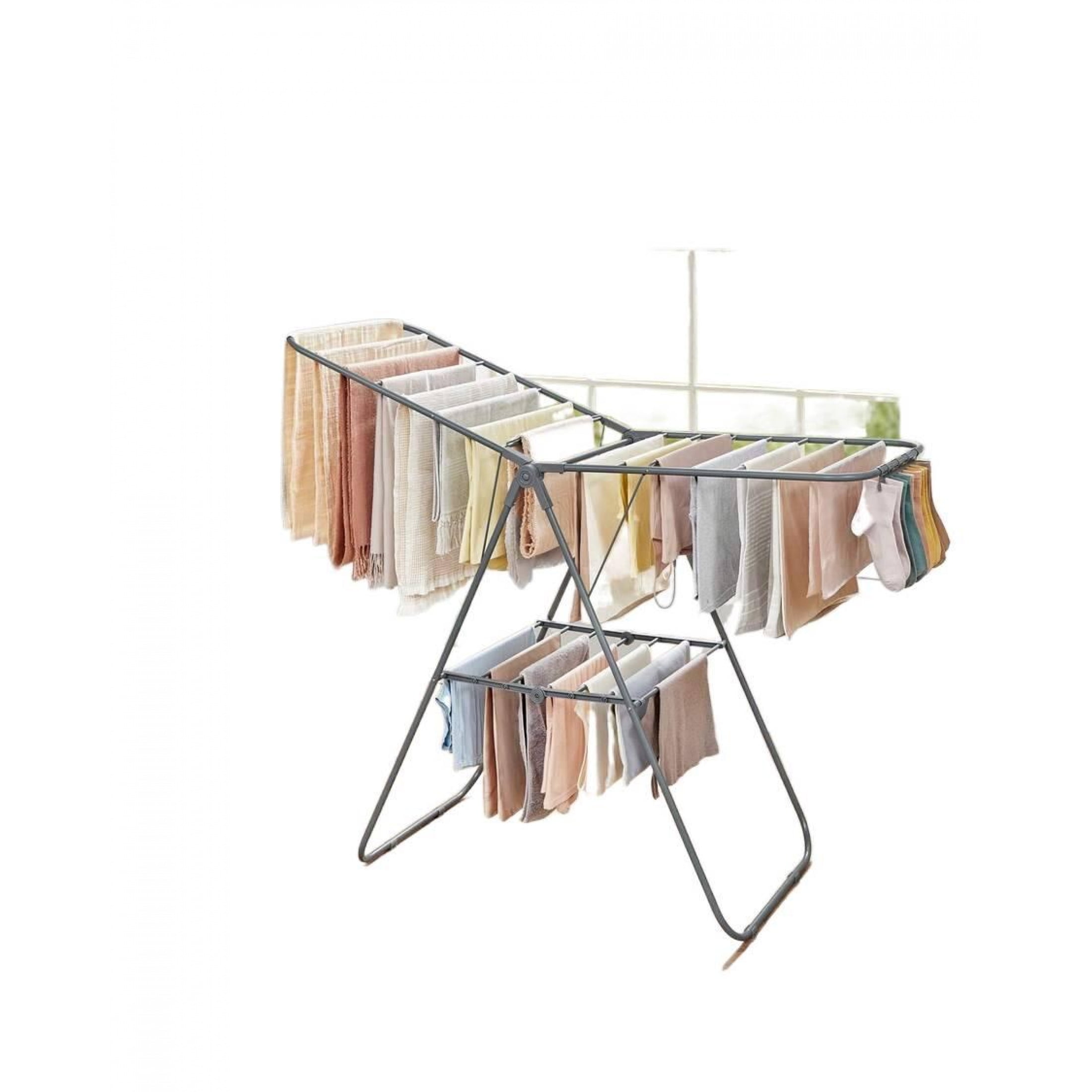 Free-Standing Metal Clothes Drying Rack With Sock Clips Foldable ...