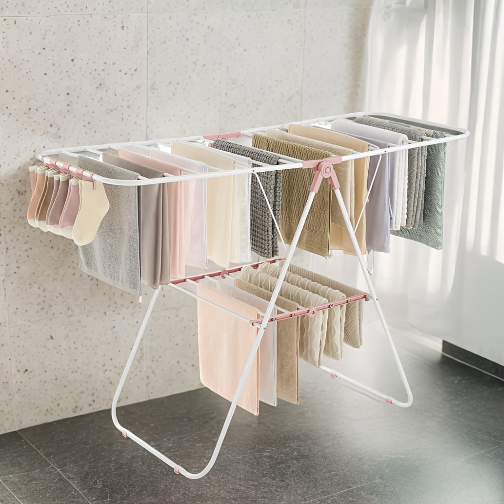 Free-Standing Metal Clothes Drying Rack with Sock Clips Foldable ...
